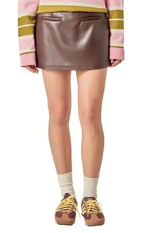 English Factory Faux Leather Skort - Dark Brown