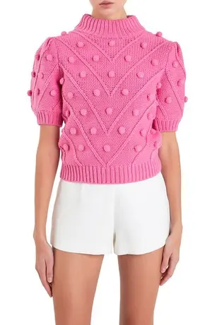 English Factory Pompom Puff-sleeve Sweater - Pink