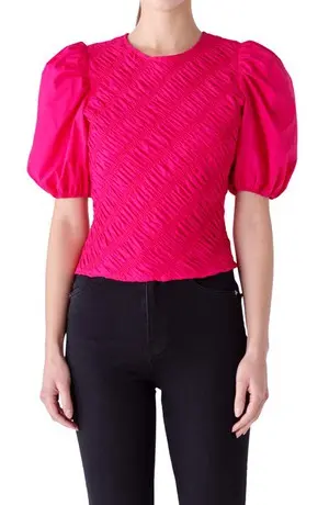 English Factory Asymmetric Shirred Top - Magenta