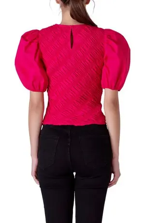 English Factory Asymmetric Shirred Top - Magenta