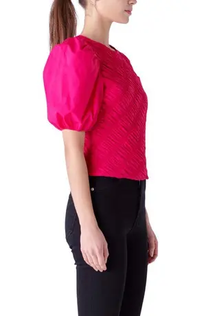 English Factory Asymmetric Shirred Top - Magenta