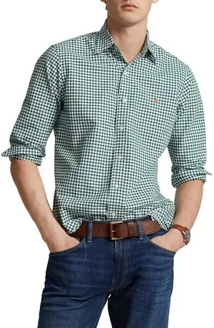 Polo Ralph Lauren Gingham Button-down Oxford Shirt - 4338f Pine/white