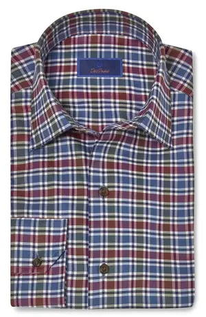 David Donahue Classic Fit Herringbone Cotton Button-up Shirt - Blue/berry