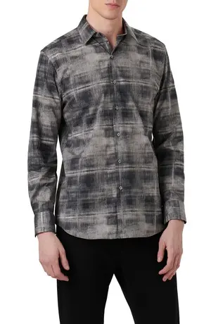 Bugatchi Julian Shaped Fit Distressed Print Stretch Cotton Button-up Shirt