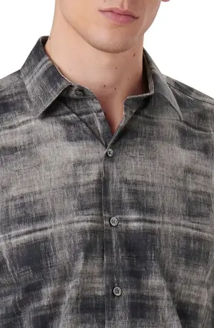 Bugatchi Julian Shaped Fit Distressed Print Stretch Cotton Button-up Shirt