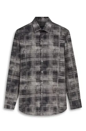 Bugatchi Julian Shaped Fit Distressed Print Stretch Cotton Button-up Shirt