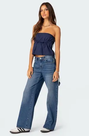EDIKTED Reva Strapless Top - Navy