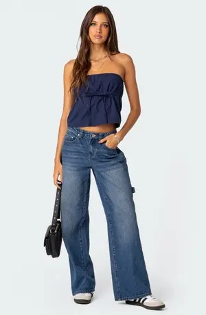 EDIKTED Reva Strapless Top - Navy