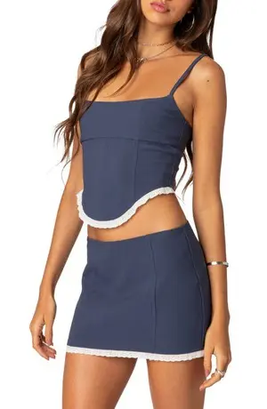 EDIKTED Thora Lace-up Back Corset Top - Navy