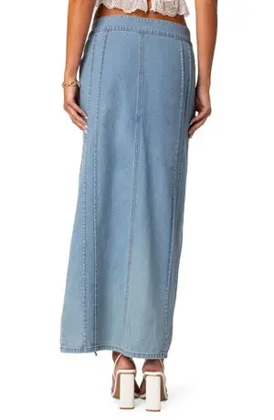 EDIKTED Valencia Ruffle Slit Front Denim Maxi Skirt