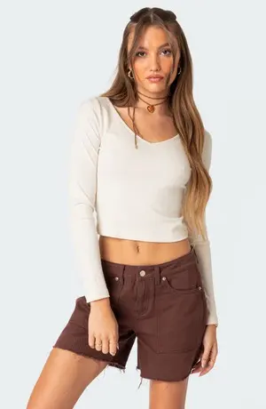 EDIKTED Workwear Ribbed Crop Top