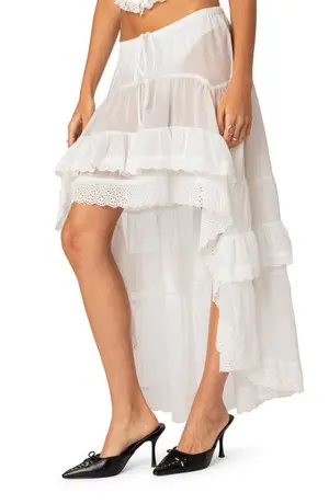 EDIKTED Sheer High-low Ruffle Maxi Skirt