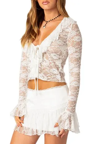 EDIKTED Josalie Tie Front Lace Top