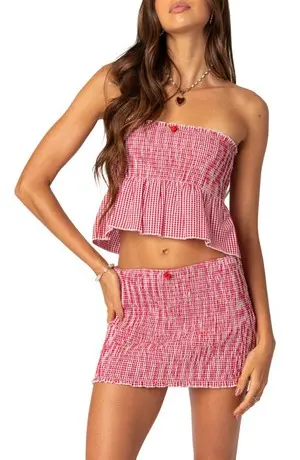 EDIKTED Gingham Smocked Tube Top
