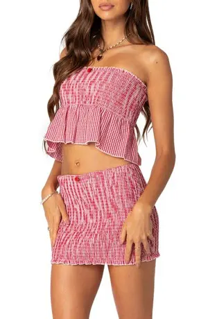 EDIKTED Gingham Smocked Tube Top