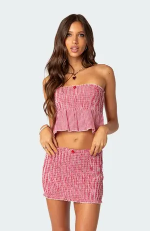 EDIKTED Gingham Smocked Tube Top