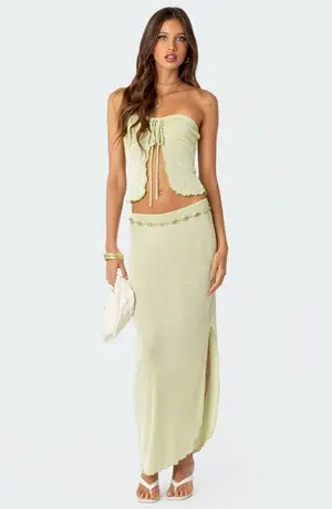 EDIKTED Milan Slit Hem Maxi Skirt - Green