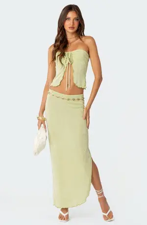 EDIKTED Milan Slit Hem Maxi Skirt - Green