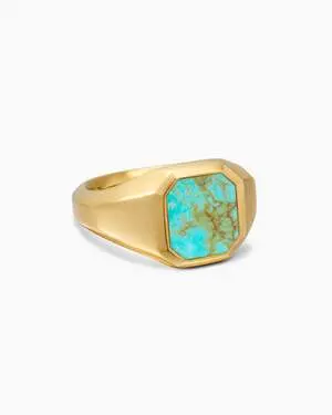 David Yurman Streamline® 18k Yellow Gold Signet Ring - Turquoise Matrix Kingman