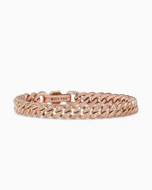 David Yurman 18k Rose Gold Curb Chain Diamond Bracelet - Cognac Diamond
