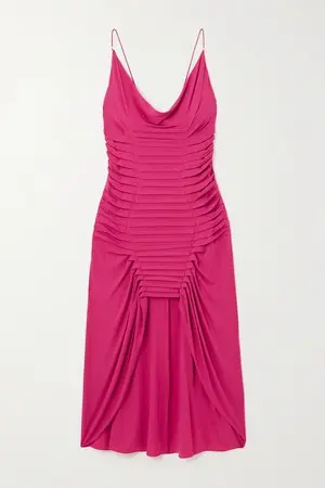 DION LEE Ventral Asymmetric Pintucked Draped Jersey Dress