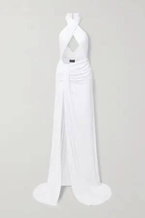 SERGIO HUDSON Cutout Ruched Halterneck Gown - White