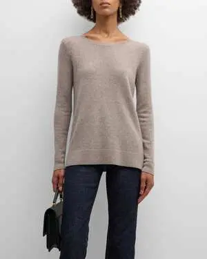 Neiman Marcus Cashmere Crewneck Knit Top Cafe