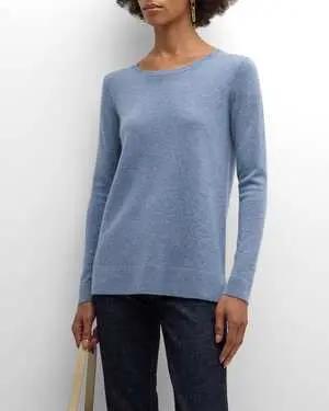 Neiman Marcus Cashmere Crewneck Knit Top Denim