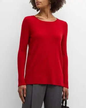 Neiman Marcus Cashmere Crewneck Knit Top Red