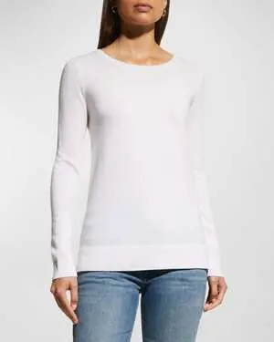 Neiman Marcus Cashmere Crewneck Knit Top Winter White