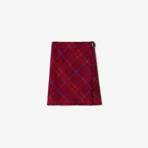 Burberry Check Wool Kilt Crimson