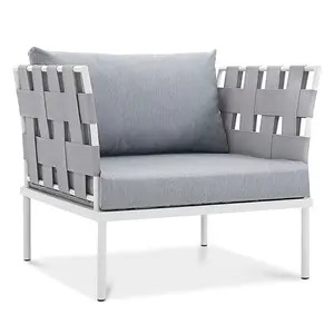 MODWAY Harmony Outdoor Patio Aluminum Armchair - White Gray