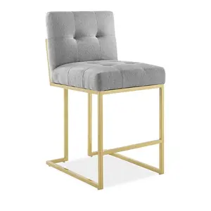 MODWAY Privy Gold Stainless Steel Upholstered Fabric Counter Stool - Gold Light Gray