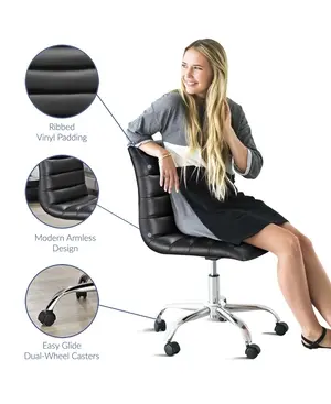 MODWAY Ripple Armless Mid Back Vinyl Office Chair - Black
