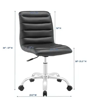 MODWAY Ripple Armless Mid Back Vinyl Office Chair - Black