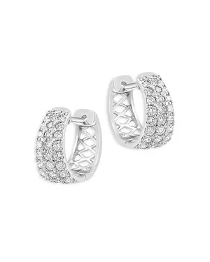 Bloomingdale'S 14k Gold Pave Diamond Huggie Hoop Earrings - White