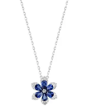 Bloomingdale'S Sapphire And Diamond Flower Pendant Necklace - Blue/white