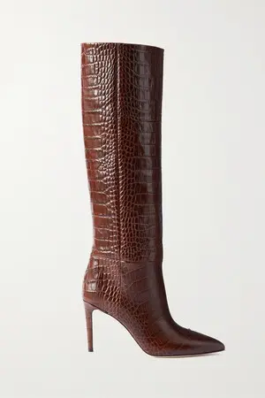 Paris Texas Stiletto 85 Croc-effect Leather Knee Boots - Brown