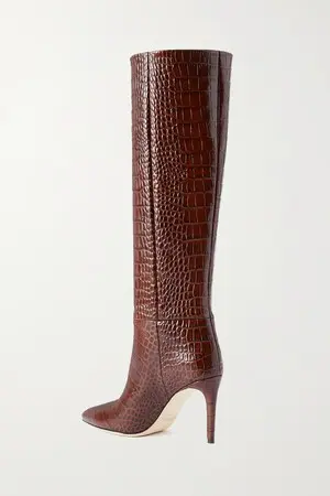 Paris Texas Stiletto 85 Croc-effect Leather Knee Boots - Brown