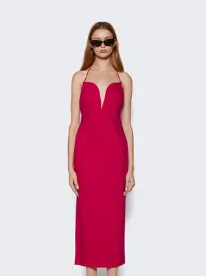 Givenchy Wool Midi Dress With Plunging Neckline - Fuchsia