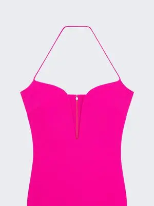Givenchy Wool Midi Dress With Plunging Neckline - Fuchsia