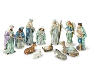 GLITZHOME 12pc Deluxe Blue Resin Nativity Figur Ine Set - One-color