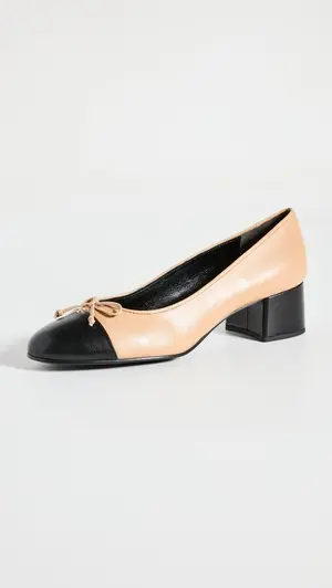 Tory Burch 45mm Bow Ballet Pumps - Ginger Shortbread/black