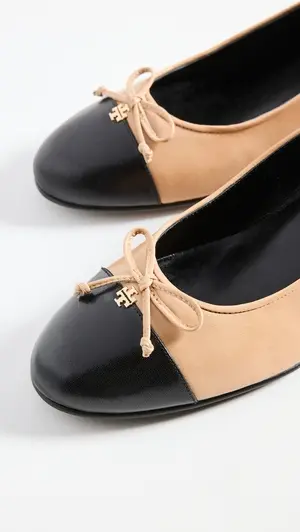Tory Burch 45mm Bow Ballet Pumps - Ginger Shortbread/black