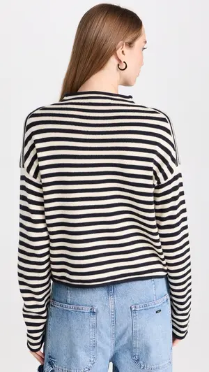 ALEX MILL Taylor Cardigan In Stripe Cotton Cashmere Blend - Navy/ivory