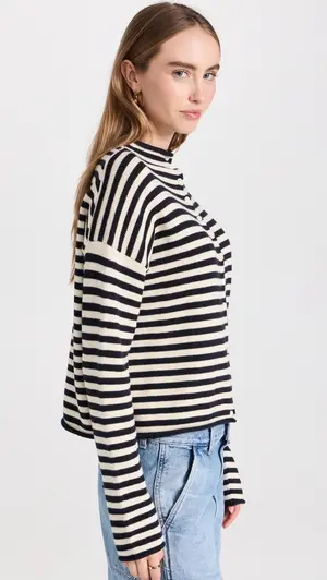 ALEX MILL Taylor Cardigan In Stripe Cotton Cashmere Blend - Navy/ivory