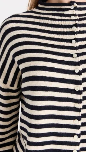 ALEX MILL Taylor Cardigan In Stripe Cotton Cashmere Blend - Navy/ivory