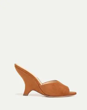 Veronica Beard Mila Suede Sculpted Wedge Slide Sandal