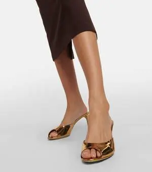 Dolce & Gabbana Kiera Mirrored Leather Mules - Gold