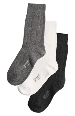 STEMS Stems Assorted 3-Pack Luxe Merino Wool & Cashmere Blend Crew Socks Black/ Grey/ Ivory